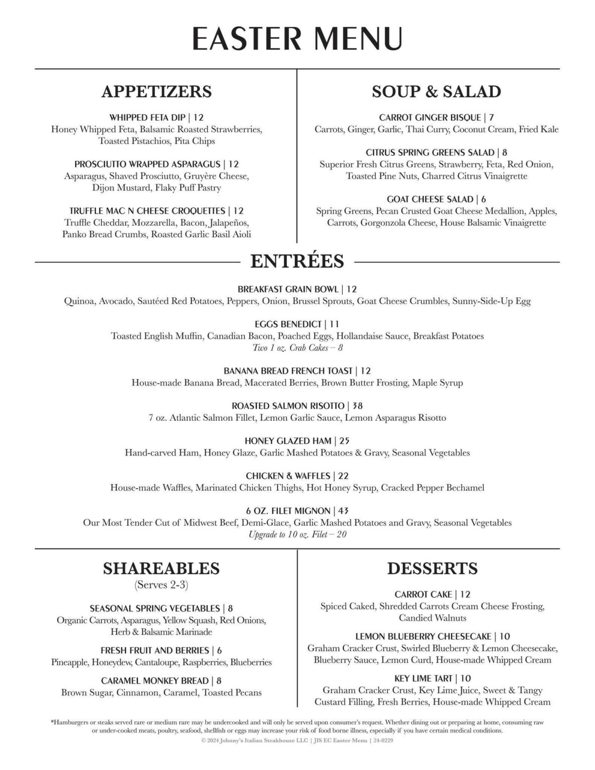 Johnny's Steakhouse Easter Brunch Menu - Around the 715